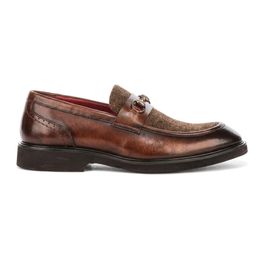 Justin Reess Herren beige Leder-Fischgr&auml;t-Tweed-Loaferschuhe &ndash; Tristian