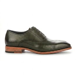 Justin Reess Herren gr&uuml;ne Leder-Kreuzstich mit Fu&szlig;kappe Oxford-Schuhe &ndash; Jett