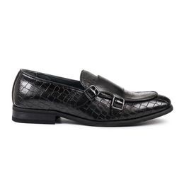 Schwarze vegane Leder-Loaferschuhe mit Doppel-Monk-Riemen f&uuml;r Herren