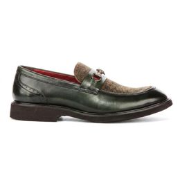 Justin Reess Herren gr&uuml;ne Leder Fischgr&auml;t Tweed Loafer Schuhe &ndash; Tristian