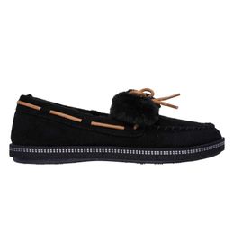 Skechers - Schleife Mokassin-Hausschuhe f&uuml;r Damen, Mit Kunstpelz-Besatz (Schwarz)