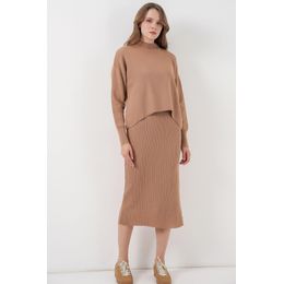 Halb-Halskragen Pullover & Rock Strick Set
