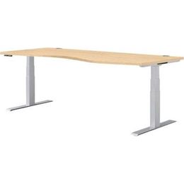 Sch&auml;fer Shop Sch&auml;fer Shop Genius Schreibtisch MODENA FLEX, elektrisch h&ouml;henverstellbar, Freiform, Ansatz rechts, B 1800 mm, Ahorn/wei&szlig;alu