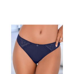Lascana Tanga 'Evita' blau Gr. 32/34 f&uuml;r Damen. Mit Schleife, Spitze, Schmuckelement