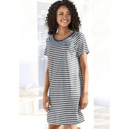 VIVANCE DREAMS BY LASCANA Sleepshirt Dunkelblau Gr. 36/38 f&uuml;r Damen. Rundhals und Stickerei. Bequem. Nachhaltig.