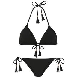 ELBSAND Set: Triangel-Bikini 'Nature' schwarz Gr. 44 Cup C/D. Mit Zierperlen. Ohne B&uuml;gel. Nachhaltig.