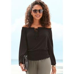 Lascana Carmenshirt schwarz Gr. 36/38 f&uuml;r Damen. Mit Carmenausschnitt. Figurumspielend