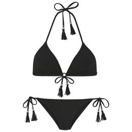 ELBSAND Set: Triangel-Bikini 'Nature' schwarz Gr. 40 Cup A/B. Mit Zierperlen. Ohne B&uuml;gel. Nachhaltig.