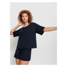 LSCN BY LASCANA Shorty blau Gr. 32/34 f&uuml;r Damen. Rundhals und Zierkn&ouml;pfe. Loose Fit
