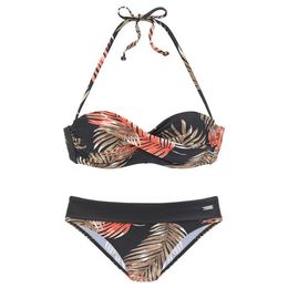 Lascana Set: B&uuml;gel-Bandeau-Bikini 'Leaf' mehrfarbig Gr. 36 Cup D. Mit B&uuml;gel Und Mit Seitlichen St&auml;bchen. Nachhaltig.