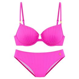 Lascana Set: B&uuml;gel-Bikini 'Omono' pink Gr. 38 Cup D. Mit Zierschnallen. Mit B&uuml;gel. Nachhaltig.