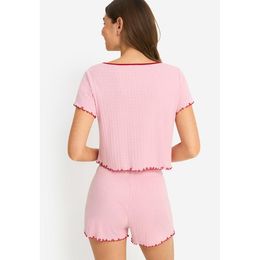 LSCN BY LASCANA Shorty pink Gr. 48/50 f&uuml;r Damen. V-Ausschnitt und Bindeb&auml;nder, Zierschleife. Loose Fit. Nachhaltig.