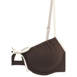 Copenhagen Studios B&uuml;gel-Bikini-Top 'Emma' chocolate Gr. 42 Cup B. Mit Kontrastbes&auml;tze. Mit B&uuml;gel. Nachhaltig.