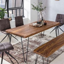 KADIMA DESIGN Esstisch Massivholz Metallbeine Rechteckig Landhausstil BAGLI, Dunkelbraun 80x120x76 cm