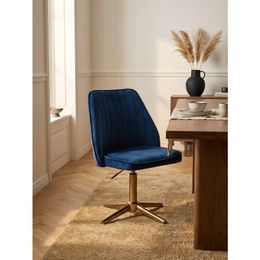 KADIMA DESIGN Drehstuhl Samt mit Lehne und ohne Rollen, Blau 46x47x100 cm