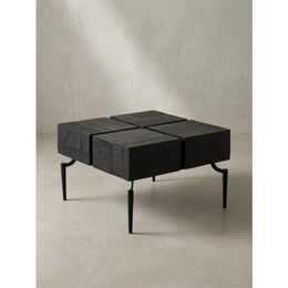 KADIMA DESIGN Couchtisch Massivholz Quadratisch Metallgestell W&uuml;rfel-Form Modern, Schwarz 60x60x40 cm