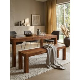 KADIMA DESIGN Esszimmerbank MUMBAI Massivholz Landhausstil, Dunkelbraun 120x35x45 cm