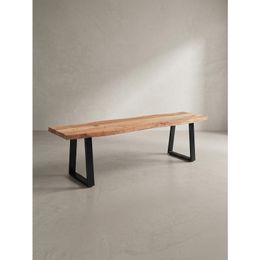 KADIMA DESIGN Esszimmerbank Massivholz Metall Baumkante ohne Lehne, Akazie 160x40x46 cm