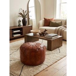 KADIMA DESIGN Sitzhocker &ndash; Echtleder Braun, 52x40x52 cm, orientalisches Design