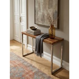 KADIMA DESIGN Konsolentisch Massivholz Metallbeine Landhausstil GUNA, Dunkelbraun 45x120x76 cm