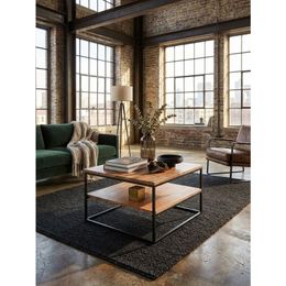 KADIMA DESIGN Couchtisch Massivholz Metall 60x60x41cm mit Stauraum Industrial Design