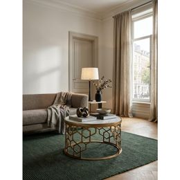 KADIMA DESIGN Couchtisch Wei&szlig;er Marmor Gold Metall 60x60x36 cm Rund Modern Klein