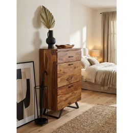 KADIMA DESIGN Kommode &ndash; Massivholz/Metall, 80x120x41,5 cm, mit Baumkante, hoch, 3 Schubladen