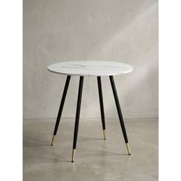 KADIMA DESIGN Esstisch Marmoroptik Metall Rund Modern, Wei&szlig; 75x75x76 cm