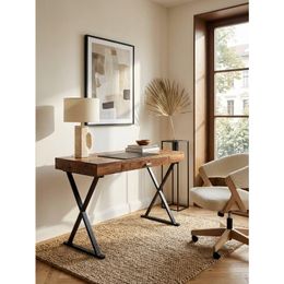 KADIMA DESIGN Schreibtisch Massivholz Metallgestell mit Stauraum, Braun-Schwarz 120x55x78 cm