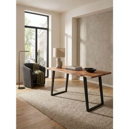 KADIMA DESIGN Schreibtisch Massivholz Baumkante mit U-Gestell, Akazie 180x90x76 cm