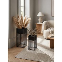 KADIMA DESIGN Pflanzk&uuml;bel 2er Set Metall Schwarz mit Gestell quadratisch