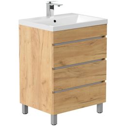 Posseik Stand Badm&ouml;bel Fellini 60 SoftClose eiche gold mit drei grifflosen Schubladen