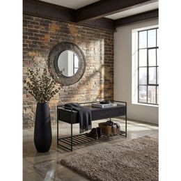 KADIMA DESIGN Sitzbank Massivholz Metall Stauraum Schuhablage, Schwarz 90x38x52 cm