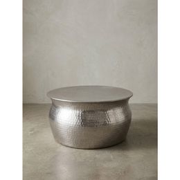 KADIMA DESIGN Couchtisch aus Aluminium im orientalischen Stil mit flachem Hammerschlag-Design, Silbern 60x60x30 cm