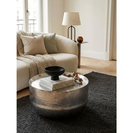 KADIMA DESIGN Couchtisch Aluminium mit Hammerschlag-Muster, orientalischer Stil, rund, klein, Silbern 60x60x35 cm