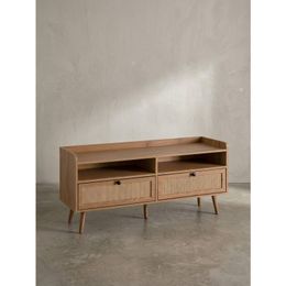 KADIMA DESIGN Lowboard Eiche-Dekor Rattan Modern Stil 120x56x39 cm mit Schubladen