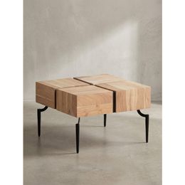 KADIMA DESIGN Couchtisch Massivholz Quadratisch Metallgestell W&uuml;rfel-Form Modern, Akazie 60x60x40 cm