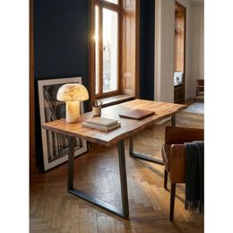 KADIMA DESIGN Schreibtisch Massivholz Baumkante mit Trapezgestell, Akazie 180x90x76 cm