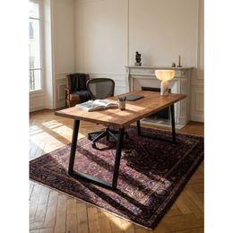KADIMA DESIGN Schreibtisch Massivholz Baumkante mit U-Gestell, Akazie 200x100x76 cm