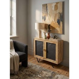 KADIMA DESIGN Sideboard &ndash; Mango Massivholz/Steinoptik, 80x75x35 cm, 2 T&uuml;ren, klein, mit Metallgestell