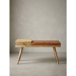 KADIMA DESIGN Sitzbank &ndash; Ziegenleder/Massivholz, 100x52x38 cm, Braun, mit Stauraum