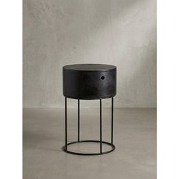 KADIMA DESIGN Nachtkonsole Massivholz mit Schublade rund Modern Schwarz
