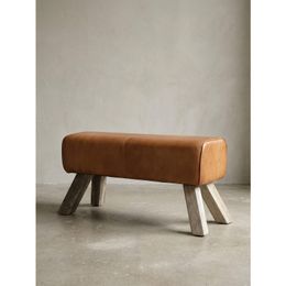 KADIMA DESIGN Sitzhocker &ndash; Leder/Holz, 90x30x43 cm, Springbock-Design
