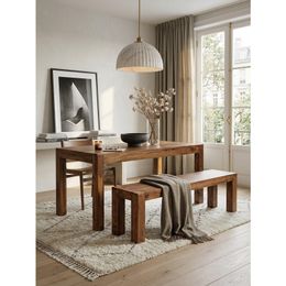 KADIMA DESIGN Esszimmerbank MUMBAI Massivholz Landhausstil, Dunkelbraun 160x35x45 cm