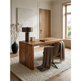 KADIMA DESIGN Schreibtisch Massivholz Ablage Landhausstil BOHA, Dunkelbraun 80x140x76 cm
