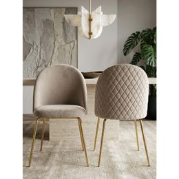 KADIMA DESIGN Esszimmerstuhl 2er Set Samtbezug mit Metallgestell Schalenform Skandinavisch gepolstert, Beige 53x50x87 cm