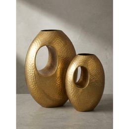 KADIMA DESIGN Vase 2er Set Aluminium mit Tragegriff Hammerschlag Modern Handgefertigt, Gold 29x17x39 cm