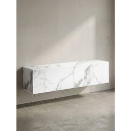 KADIMA DESIGN TV-Lowboard h&auml;ngend, Marmor-Optik, Klappt&uuml;ren, modern, Wei&szlig; 120x30x30 cm