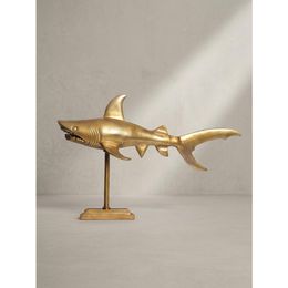KADIMA DESIGN Dekofigur Hai Aluminium 70 cm mit Sockel im maritimen Stil, Gold 70x27x49 cm