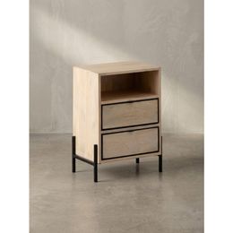 KADIMA DESIGN Nachttisch &ndash; Mango Massivholz/Metall, 43x60x30 cm, 2 Schubladen, braun